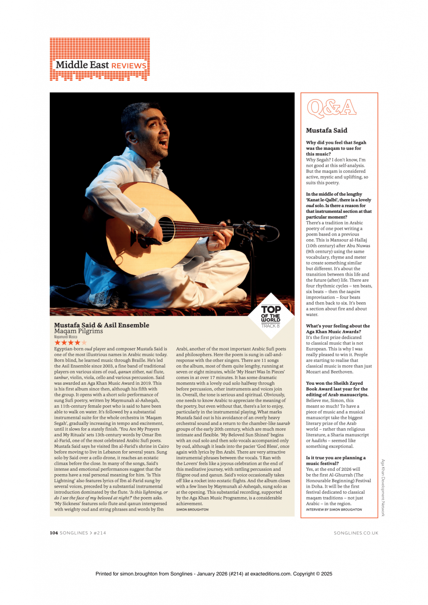 Interview by Simon Broughton | Songlines Magazine | Jan. 2026