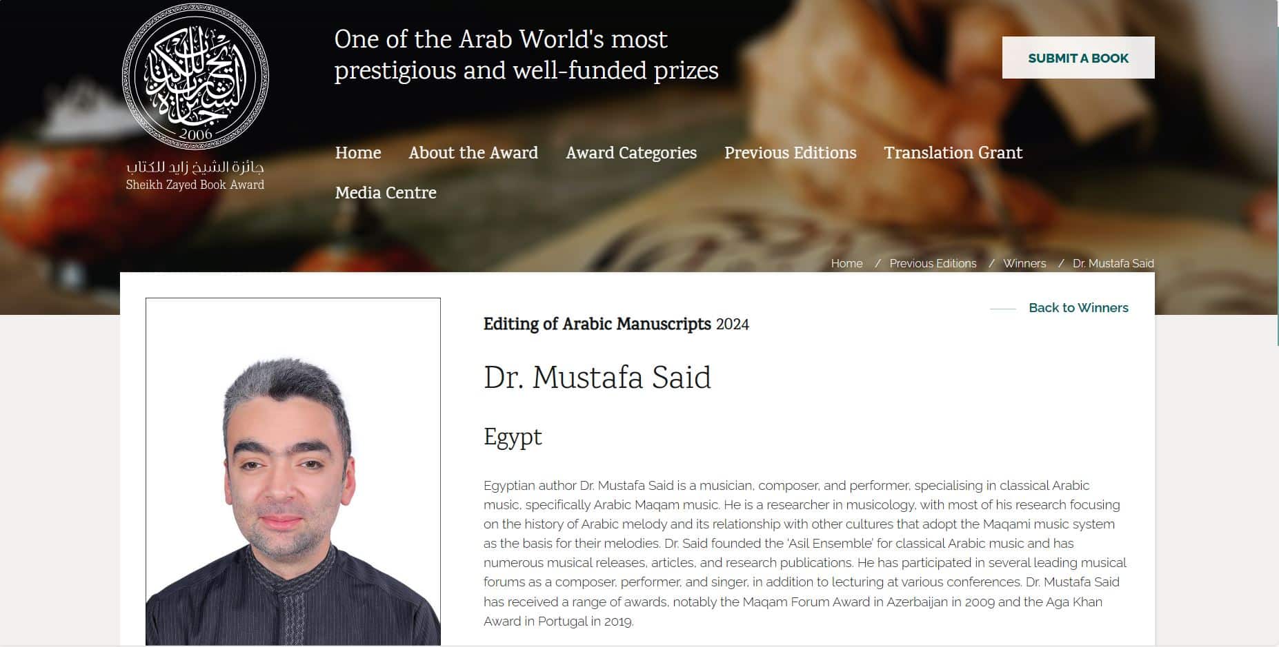 Sheikh Zayed Book Award Announces Dr. Mustafa Said the Winner of its ...